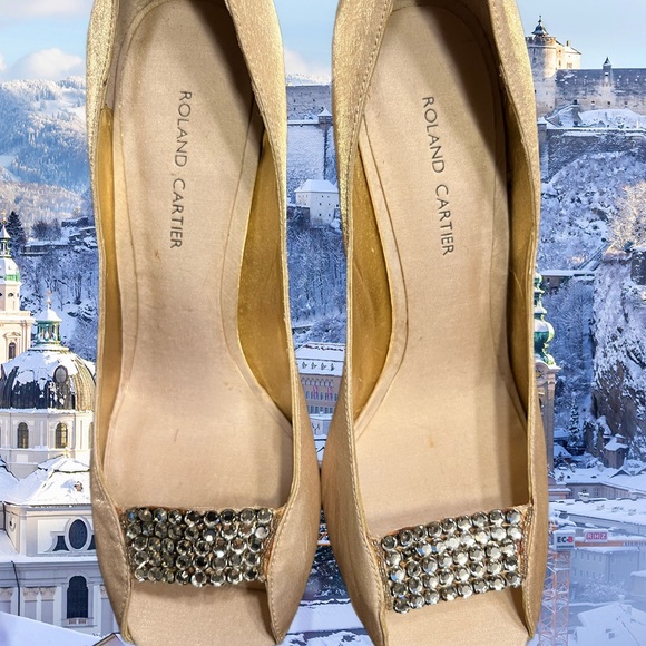 Roland Cartier | Shoes | Roland Cartier Gold Satin With Rhinestones Toe ...